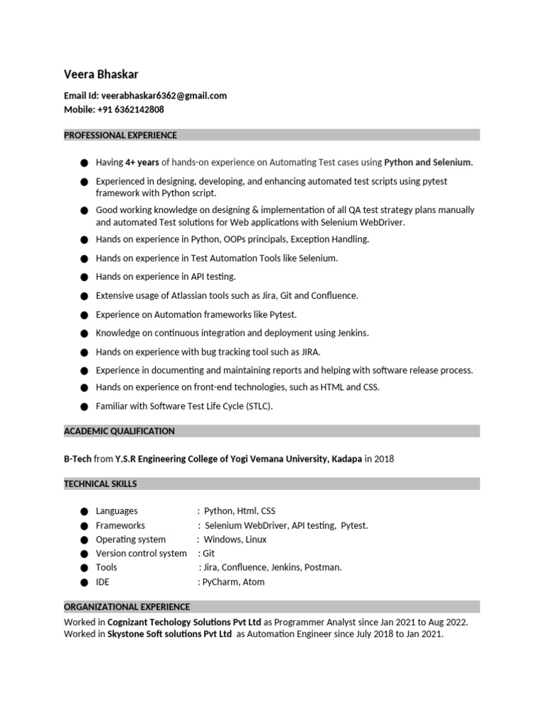 Veera Bhaskar 4 Python Pdf Selenium Software Software Development