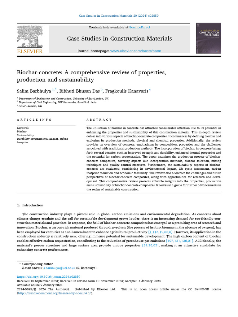 Biochar-Concrete: Properties & Sustainability | PDF
