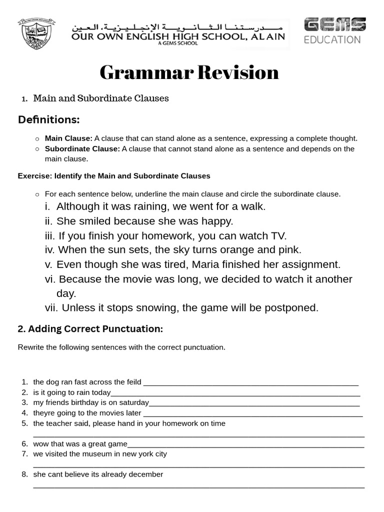 Grade 5 Grammar & Punctuation Guide | PDF | Clause | Sentence (Linguistics)