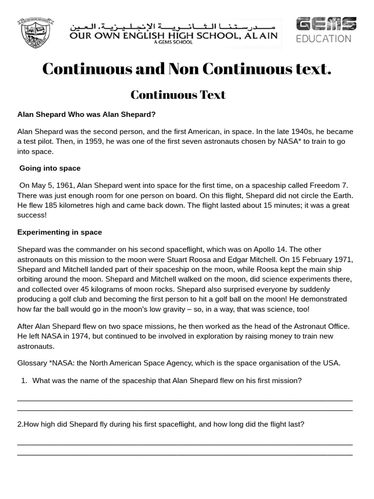 Understanding Non-Continuous Text | PDF | Astronauts | Nasa