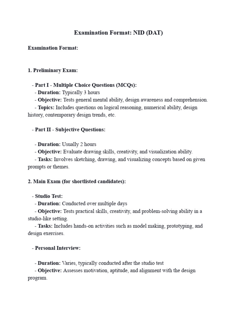 Examination Format - NID (DAT) | PDF | Drawing | Cognition