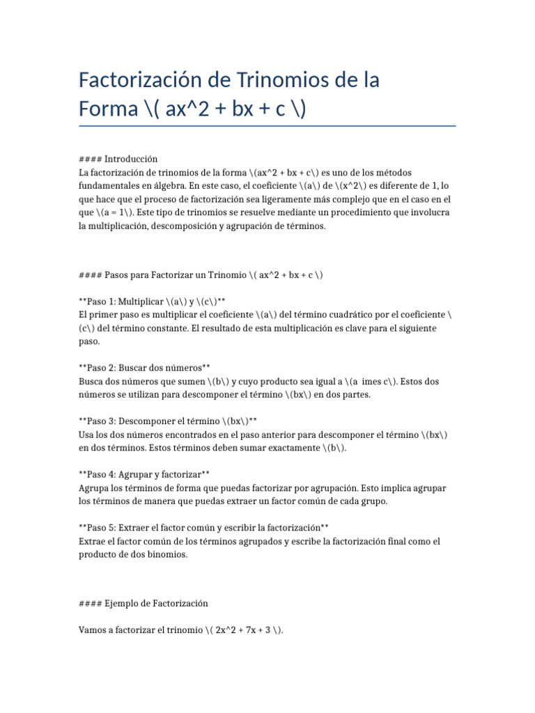 Factorizacion Caso 1 Algebra | PDF | Factorización | Matemáticas