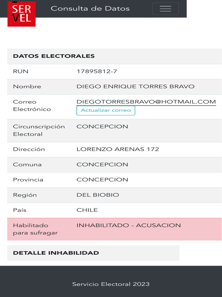 Servicio Electoral de Chile - Consulta de Datos Electorales | PDF