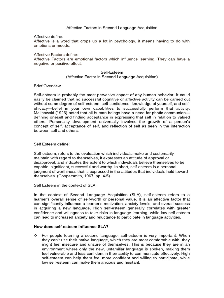 Self Esteem Pdf Self Esteem Affect Psychology