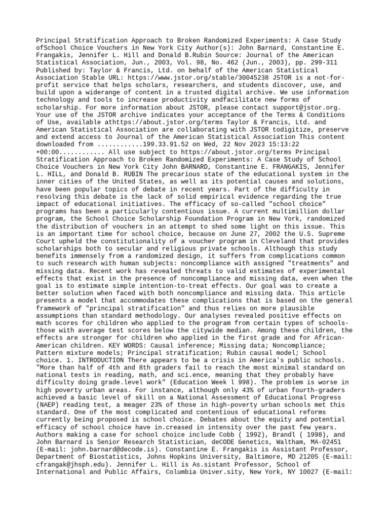 Barnard PrincipalStratificationApproach 2003 | PDF | Statistical ...