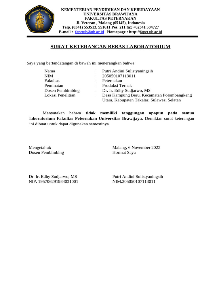 Surat Bebas Laboratorium | PDF