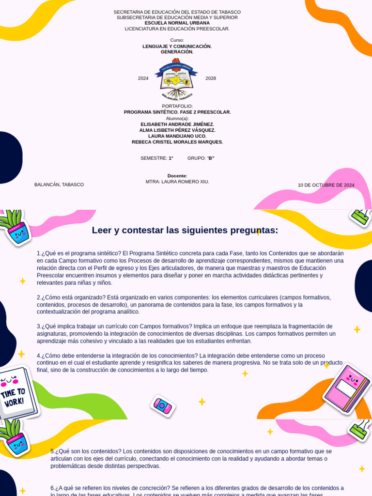 Programa Sintético. Fase 2 Preescolar | PDF | Plan de estudios ...