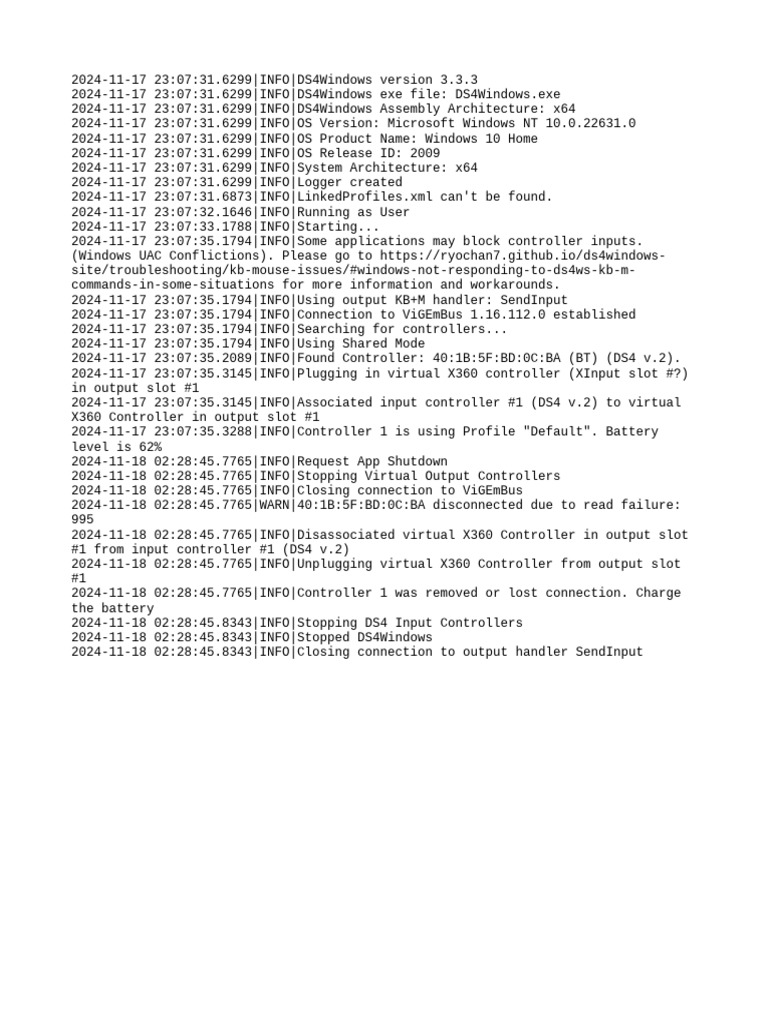 Ds4windows Log 20241118.0 | PDF