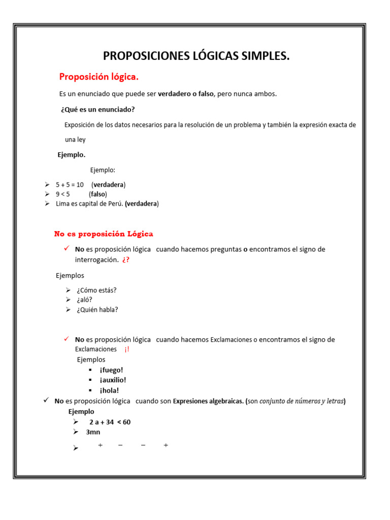 Proposiciones Lógicas Simples | PDF | Proposición | Verdad