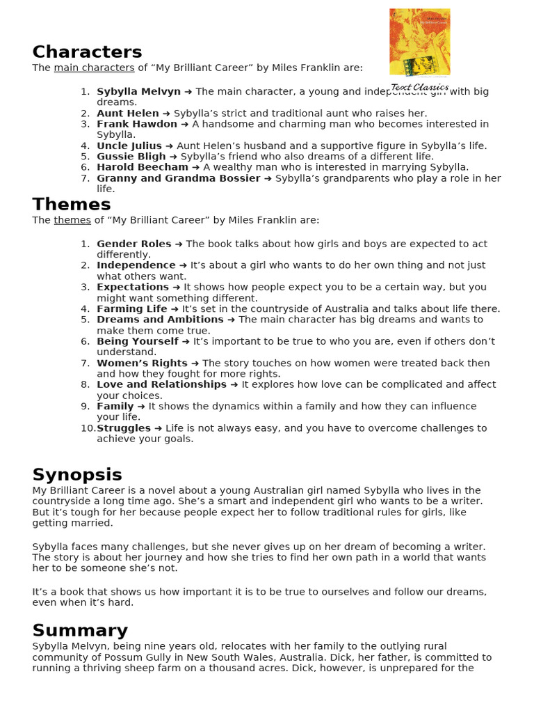 My Brilliant Career Themes | PDF