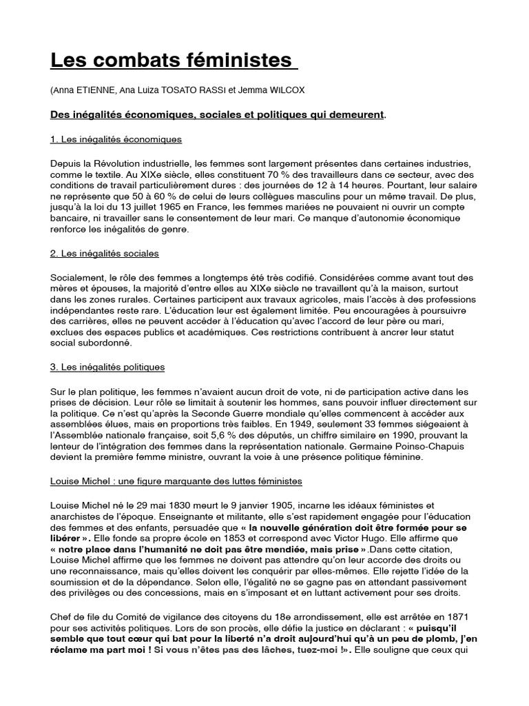 Luttes féministes : inégalités et héros | PDF | Féminisme | Études des ...