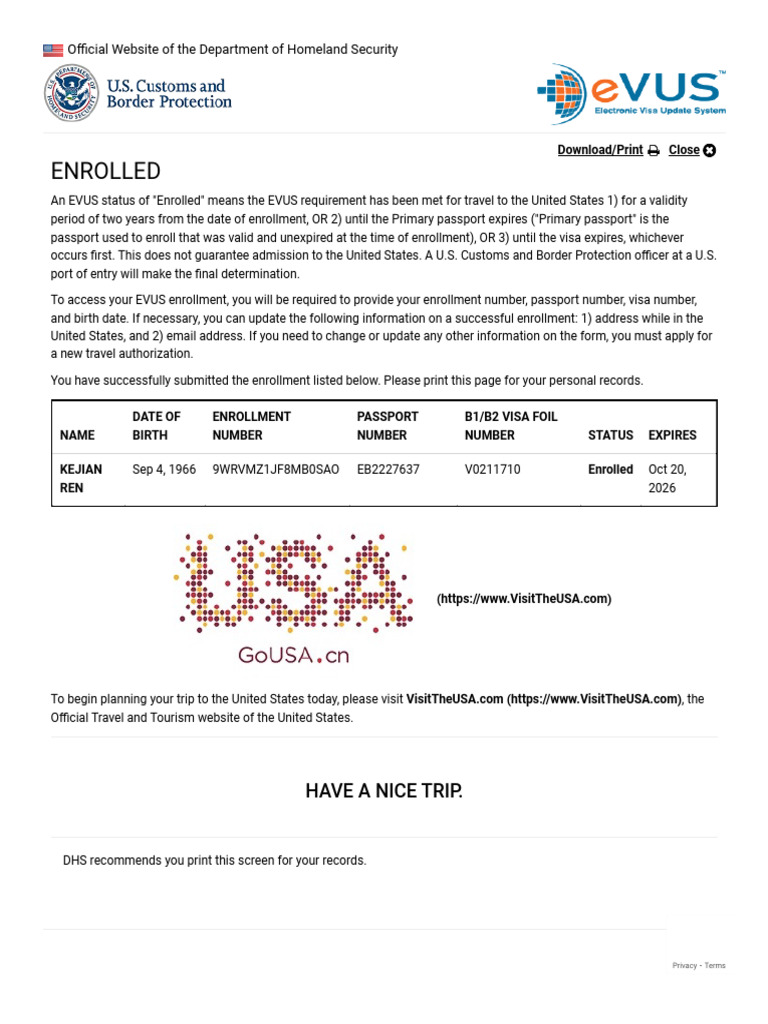 Official EVUS Enrollment | PDF