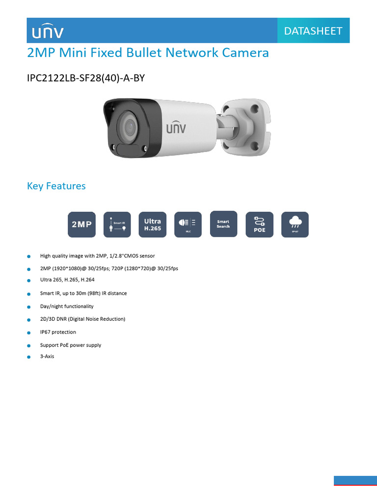 UNV【Datasheet】 IPC2122LB-SF28 (40) -A-BY 2MP Mini Fixed Bullet Network Camera Datasheet V1.1-EN ...