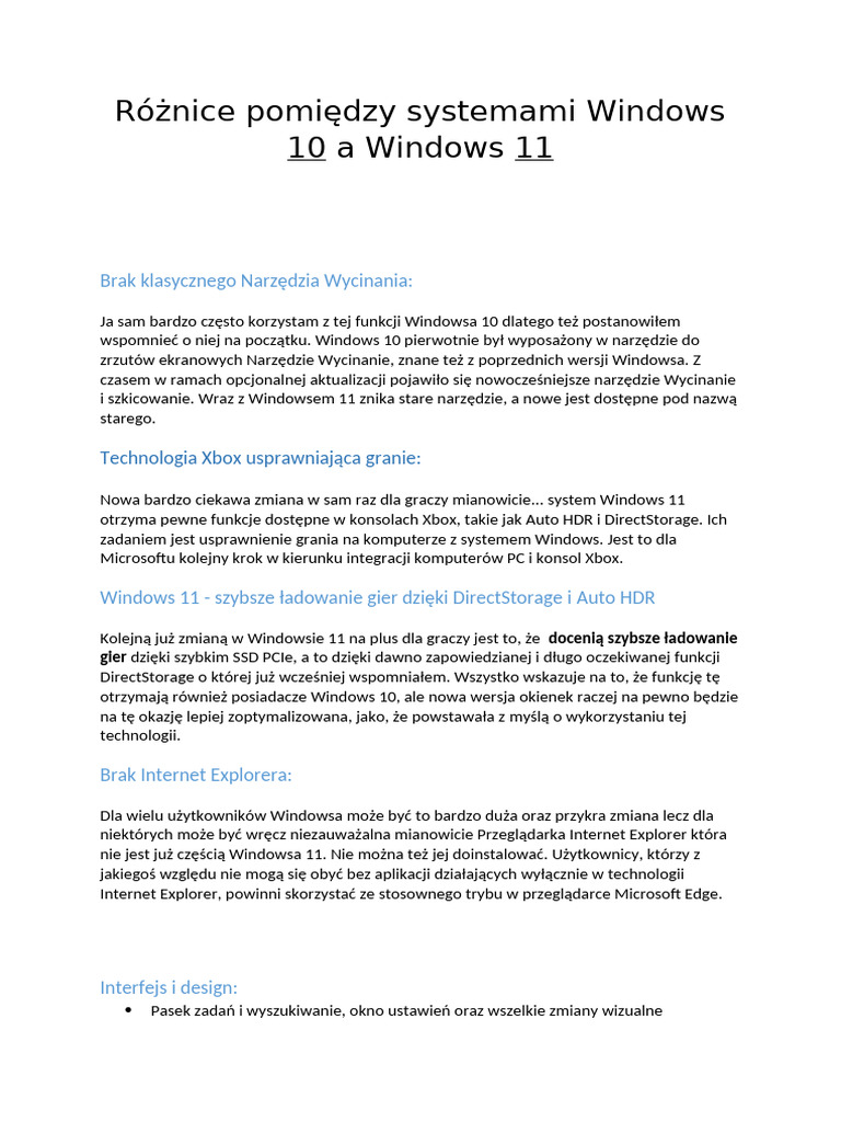 Różnice Pomiędzy Systemami Windows 10 A Windows 11 | PDF