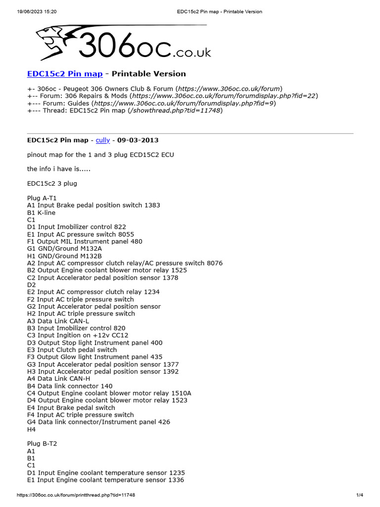 EDC15c2 Pin Map - Printable Version | PDF | Throttle | Engines