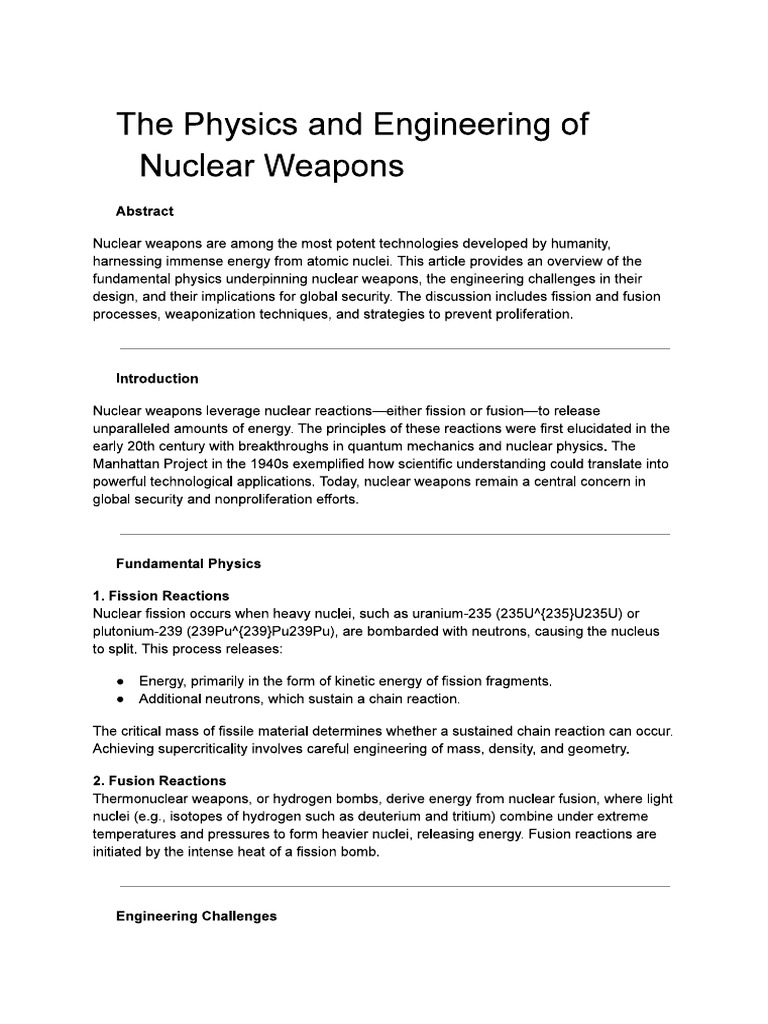 The Physics and Engineering of Nuclear Weapons | PDF