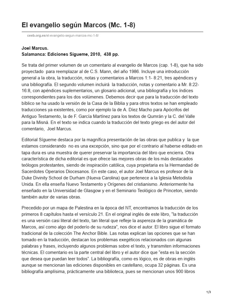 Comentario al Evangelio de Marcos 1-8 | PDF | Evangelios | Evangelio de ...