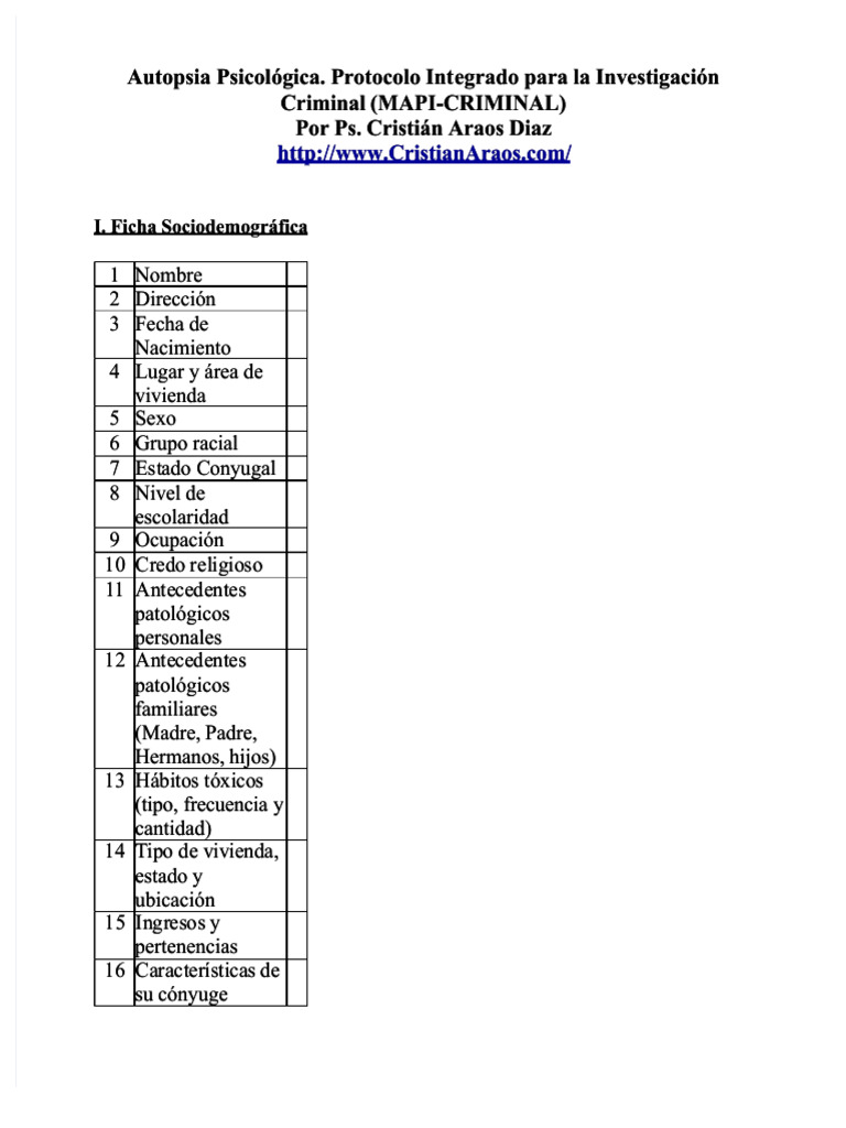 PDF Protocolo de Autopsia Psicologica Mapi Criminal | PDF | Sicología | Autopsia