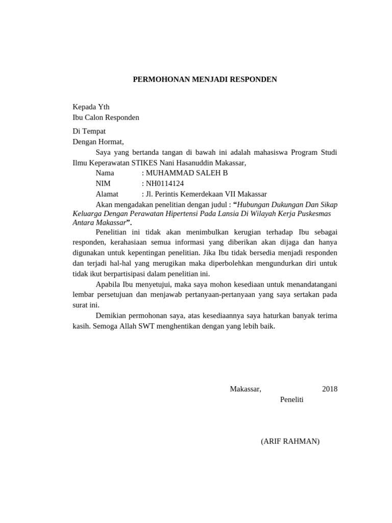 15 Permohonan Menjadi Responden | PDF