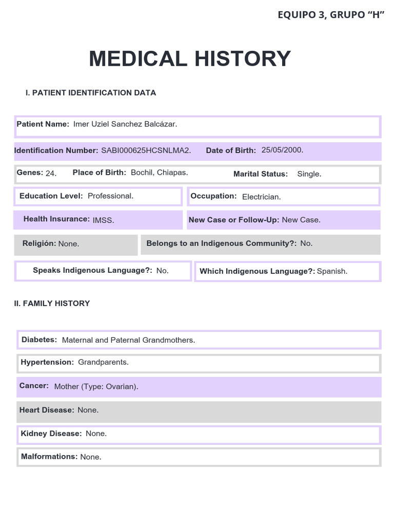 Documento Historia Clínica Ilustrativa Morada PDF | PDF | Lung | Medical Specialties