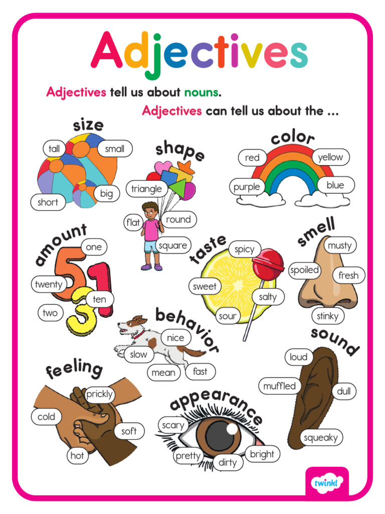 Color First Grade Adjectives Poster | PDF | Semantics | Linguistic ...