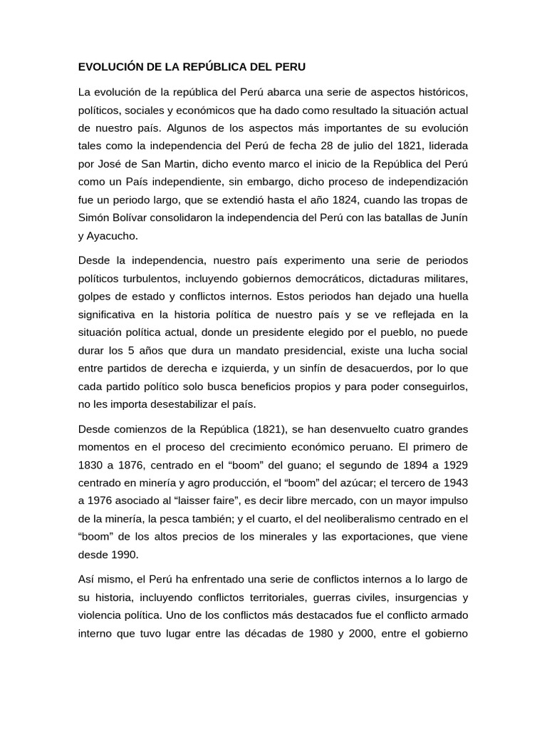 Evolución de La República Del Peru | PDF | Perú