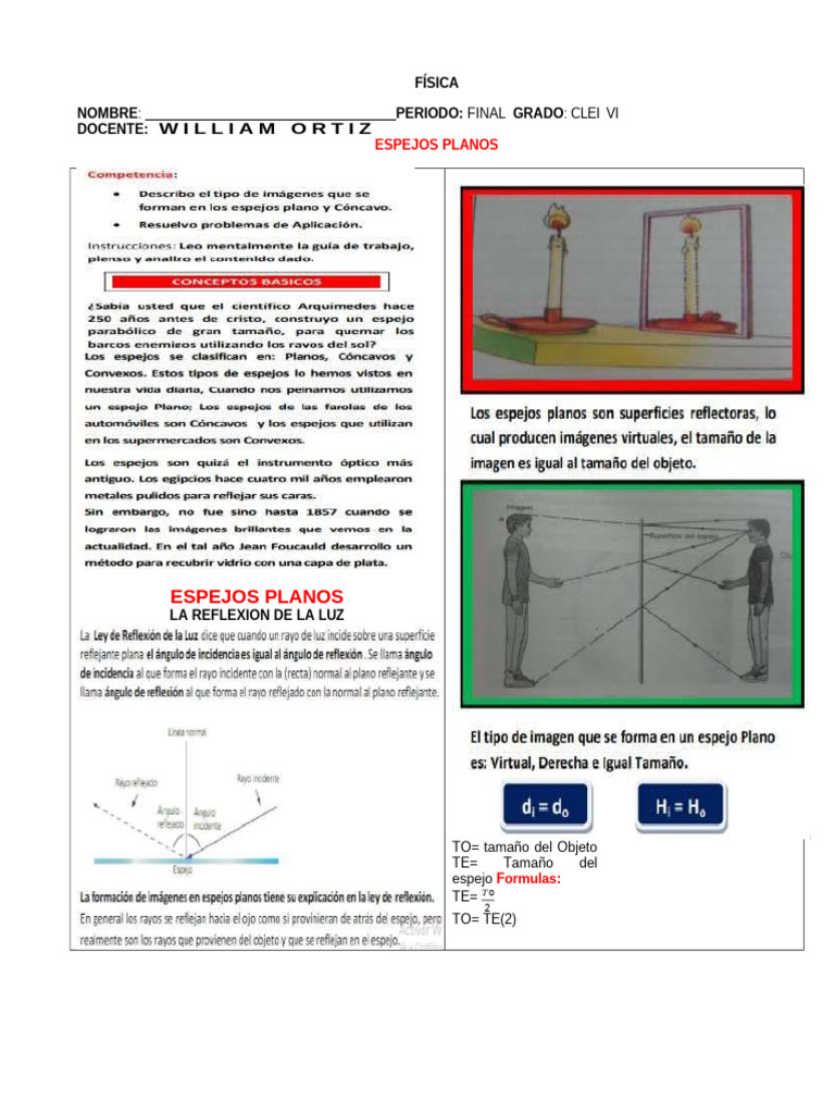Espejos Planos: Reflexión y Ejemplos | PDF | Espejo | Reflexión (Física)
