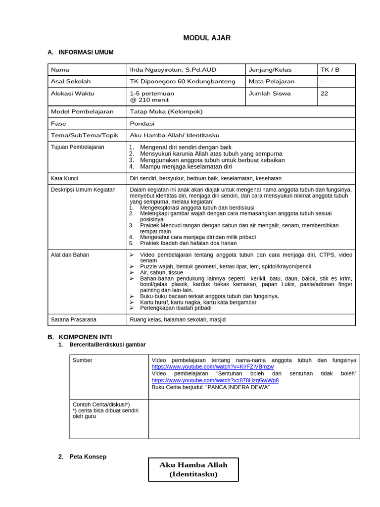 MODUL AJAR - TK Dip 60 | PDF