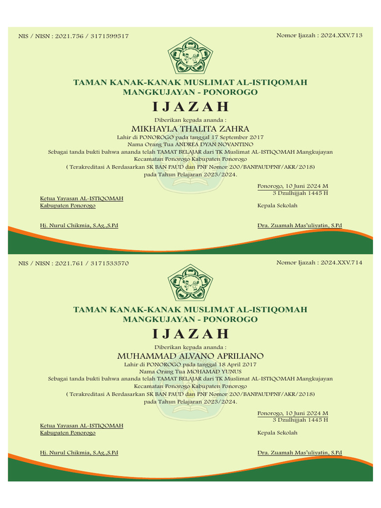 Blangko Ijazah TK 2023-2024 | PDF