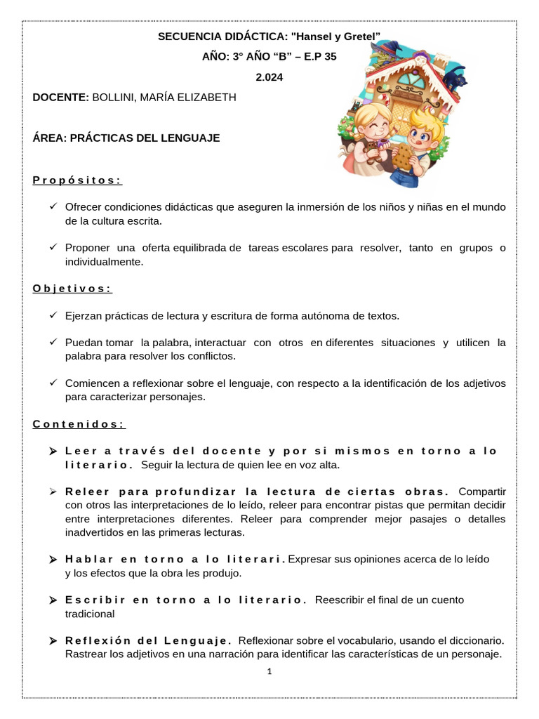 SECUENCIA DIDÁCTICA - Hansel y Gretel | PDF