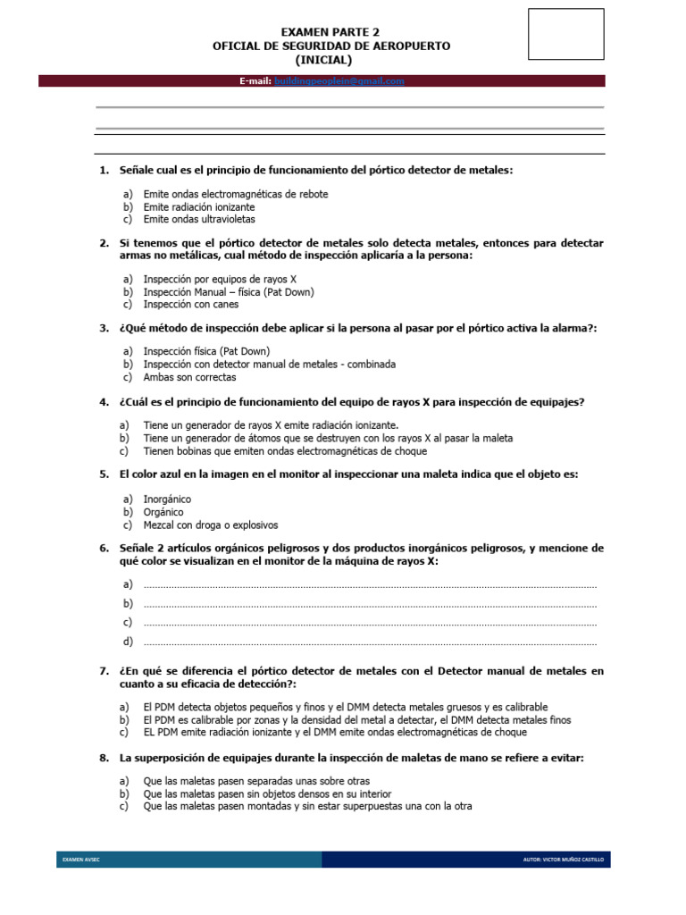 Examen Avsec Inicial Parte 2 | PDF | Aeropuerto | Rayo X