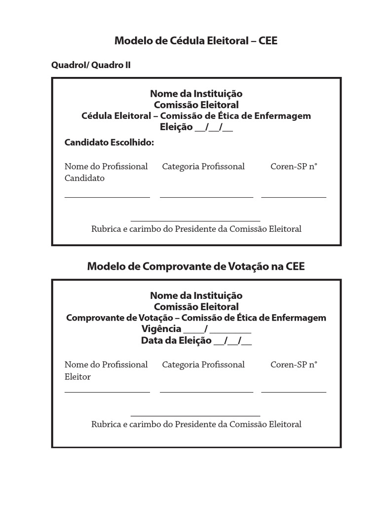 Modelo de Cédula Eleitoral - CEE | PDF