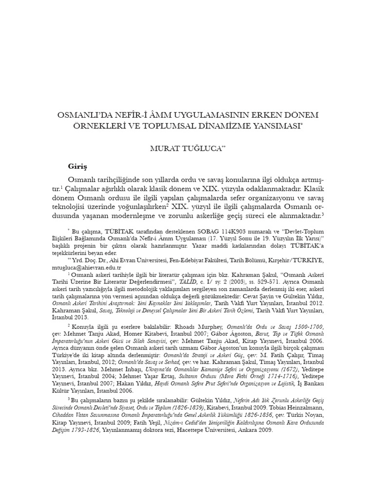 Osmanli'Da Nefîr-İ Âmm Uygulamasinin Erken Dönem Örnekleri Ve Toplumsal ...