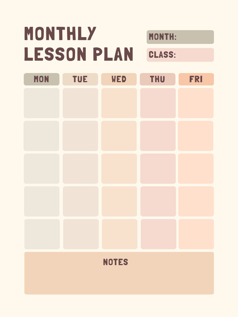Monthly Lesson Plan: Month: Class | PDF