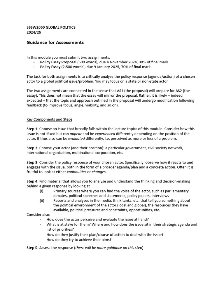 Guidance On Gobal Politics Assignments | PDF | Essays | Policy