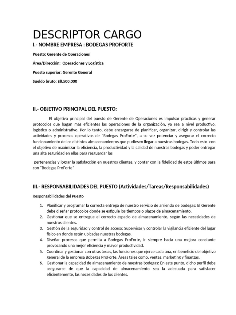 Descriptor de Cargo - PAMELA URETA | PDF | Calidad (comercial) | Almacén