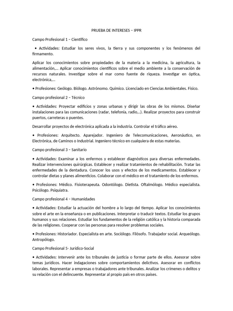 Explicación Prueba de Intereses IPPR | PDF | Agricultura | Bailes