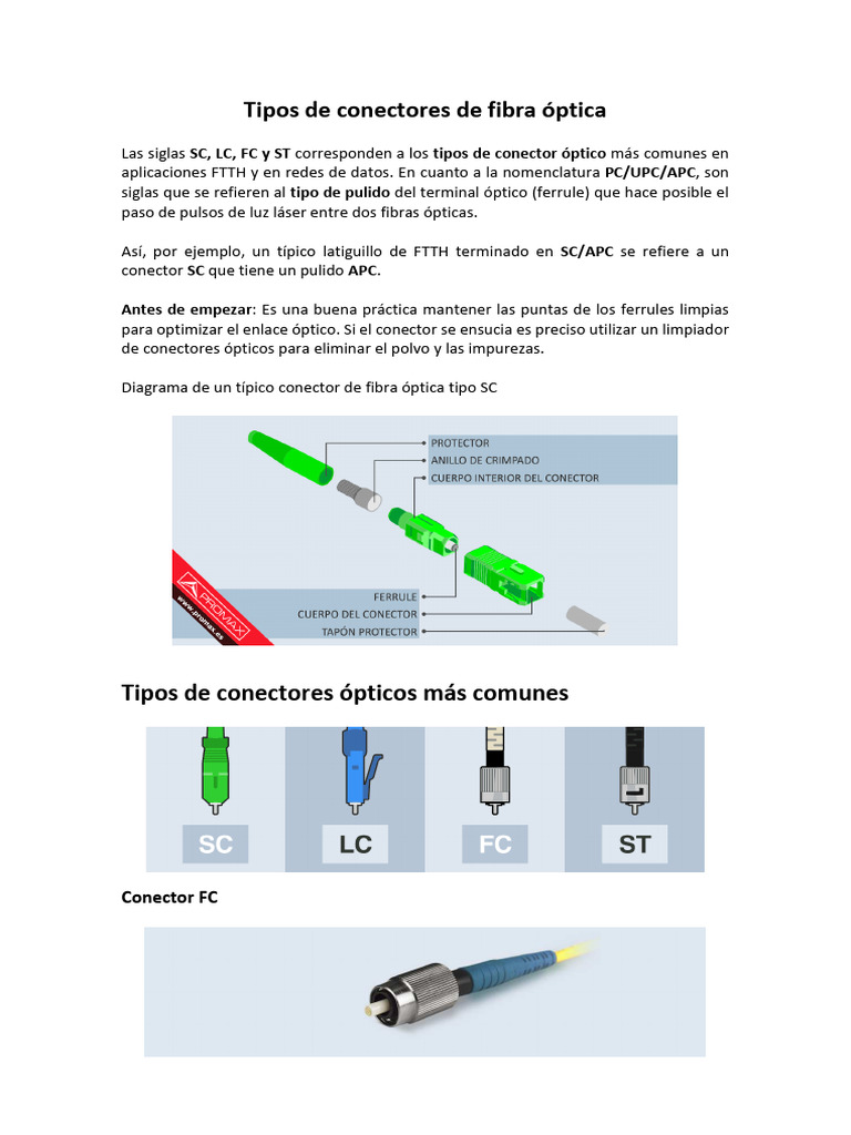 Tipos de conectores de fibra óptica | PDF | Fibra óptica | Conector ...