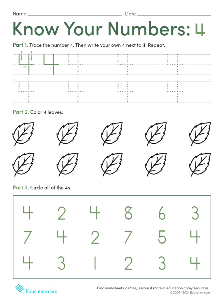 Preschool Number 4 | PDF