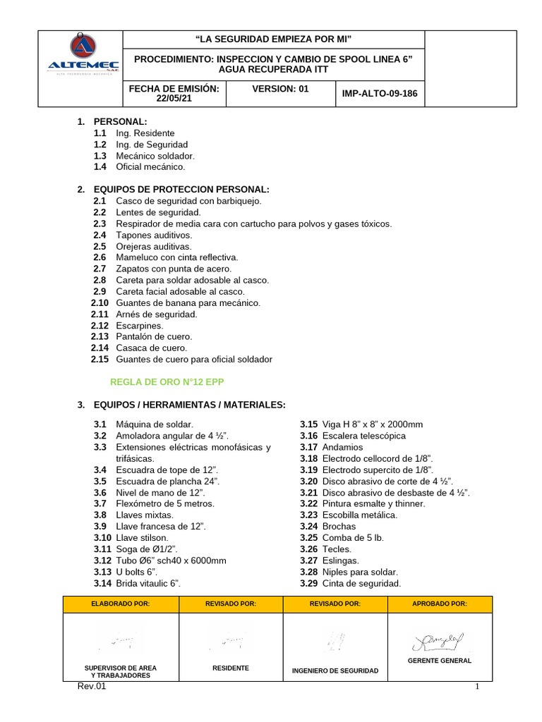 Inspección y Cambio de Spool 6" | PDF | Materiales | Procesos industriales