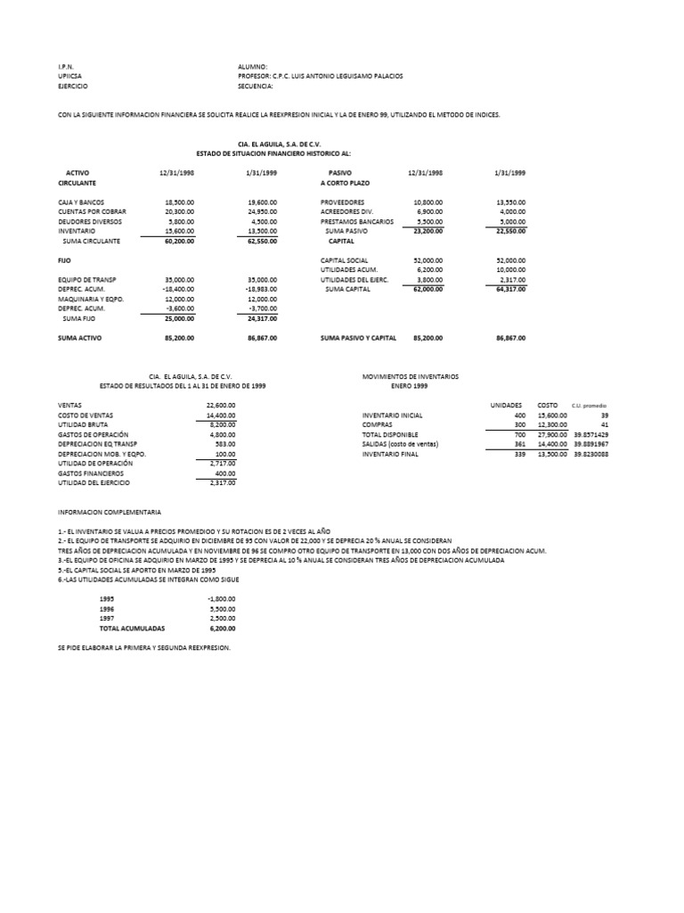 Ejercicio 1er Dep Afi 1 El Aguila | PDF | Depreciación | Servicios financieros