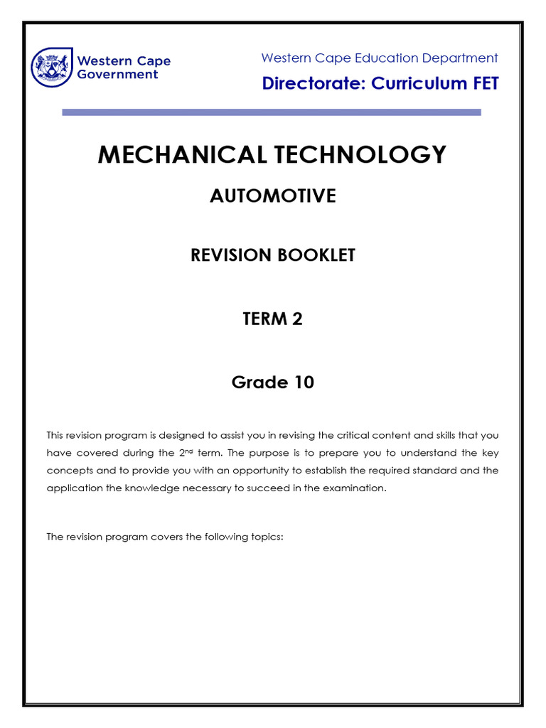 Grade 10 Revision Material Automotive Term 2-1 | PDF