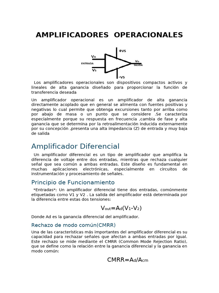 Amplificadores Operacionales | PDF | Amplificador | Circuito integrado