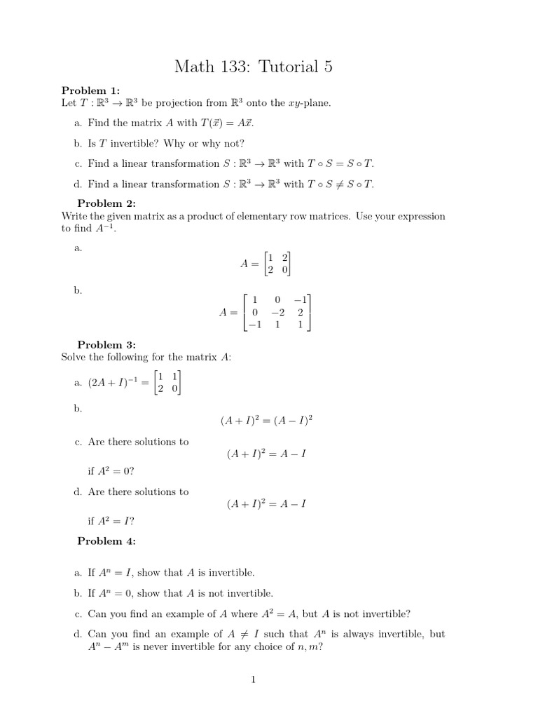 Math 133 Tutorial 5 | PDF