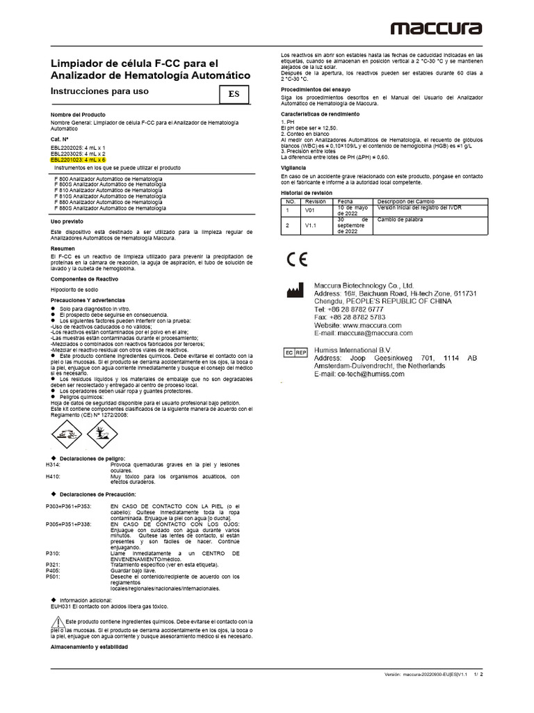 Inserto - Ifu F-CC | PDF | Hematología | Agua