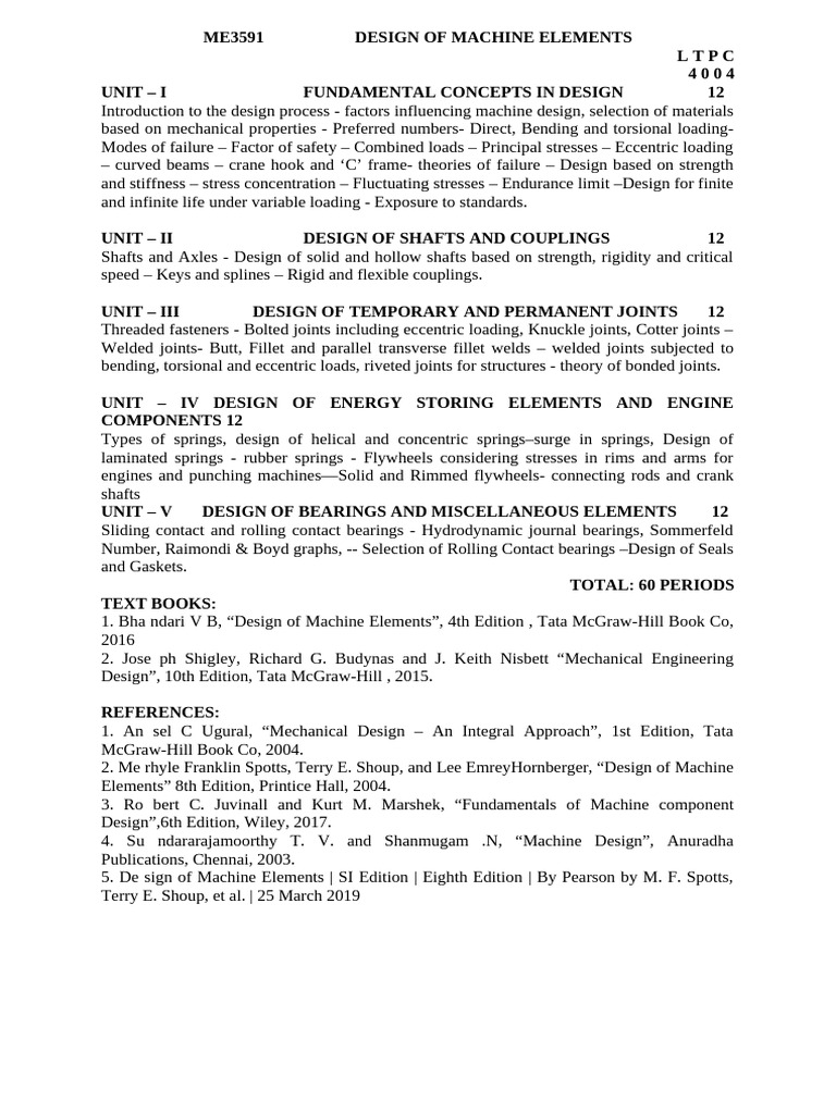 Me3591 Design of Machine Elements | PDF | Machines | Bearing (Mechanical)