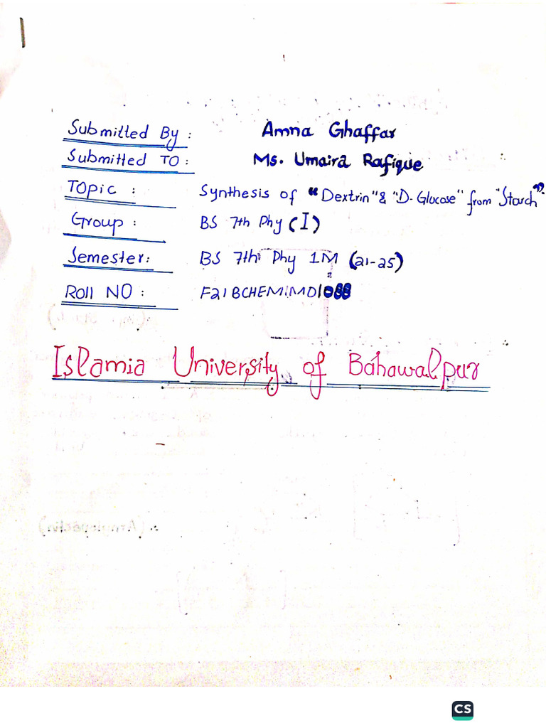 Synthesis of Dextrin and D-Glucose From Starch | PDF