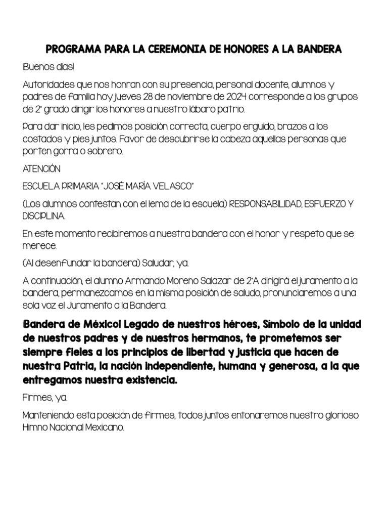 Programa para La Ceremonia de Honores A La Bandera | PDF