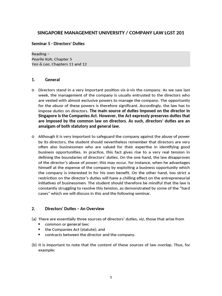 Company Law: Directors' Duties | PDF | Fiduciary | Burden Of Proof (Law)