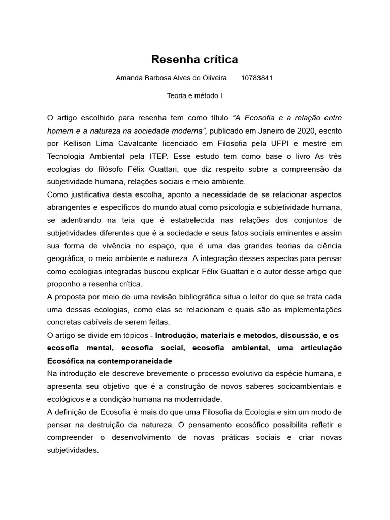 Ecosofia: Relação Homem-Natureza Moderna | PDF | Sociologia | Pensamento
